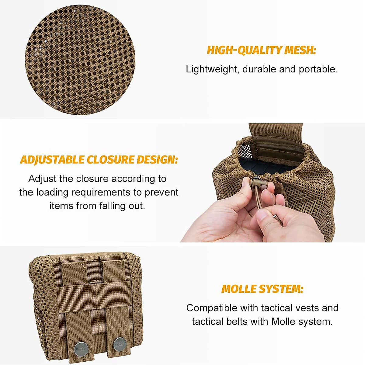 IDOGEAR Tactical Molle Dump Pouch Foldable Mag-Net Drawstring Recycle Pouch Recovery Tool Pack for Molle Belt Tactical Vest Backpack (Coyote Brown)