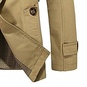 Maiyifu-GJ Men's Cotton Trench Coat Slim Fit Single Breasted Windproof Long Jacket Fall Casual Business Windbreaker Overcoat (Dark Khaki,5X-Large)