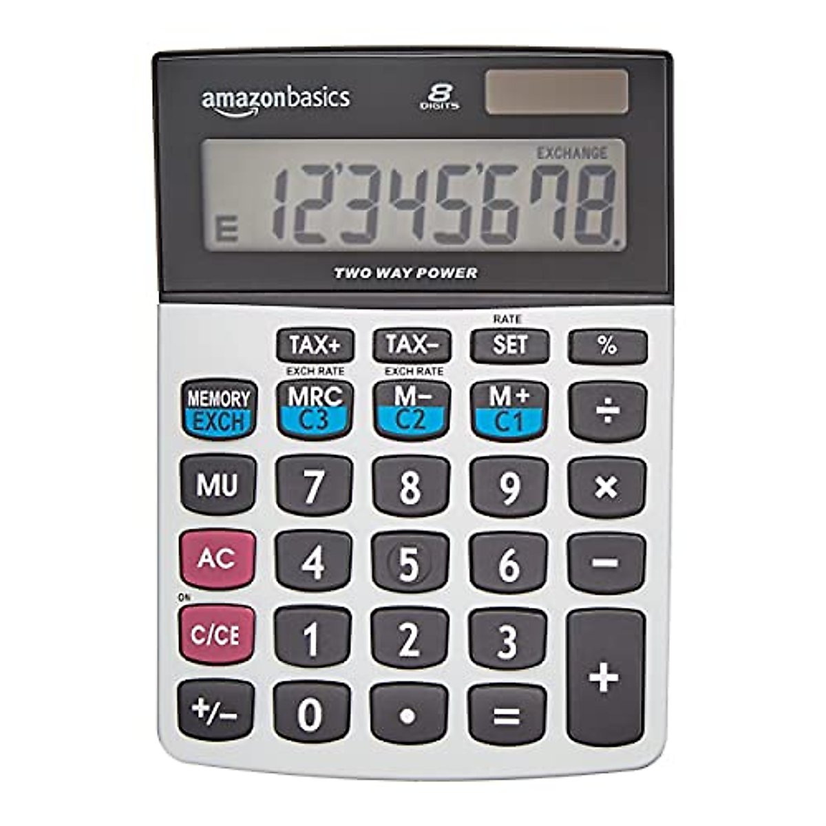 Amazon Basics LCD 8-Digit Desktop Calculator, Silver - 5 Pack