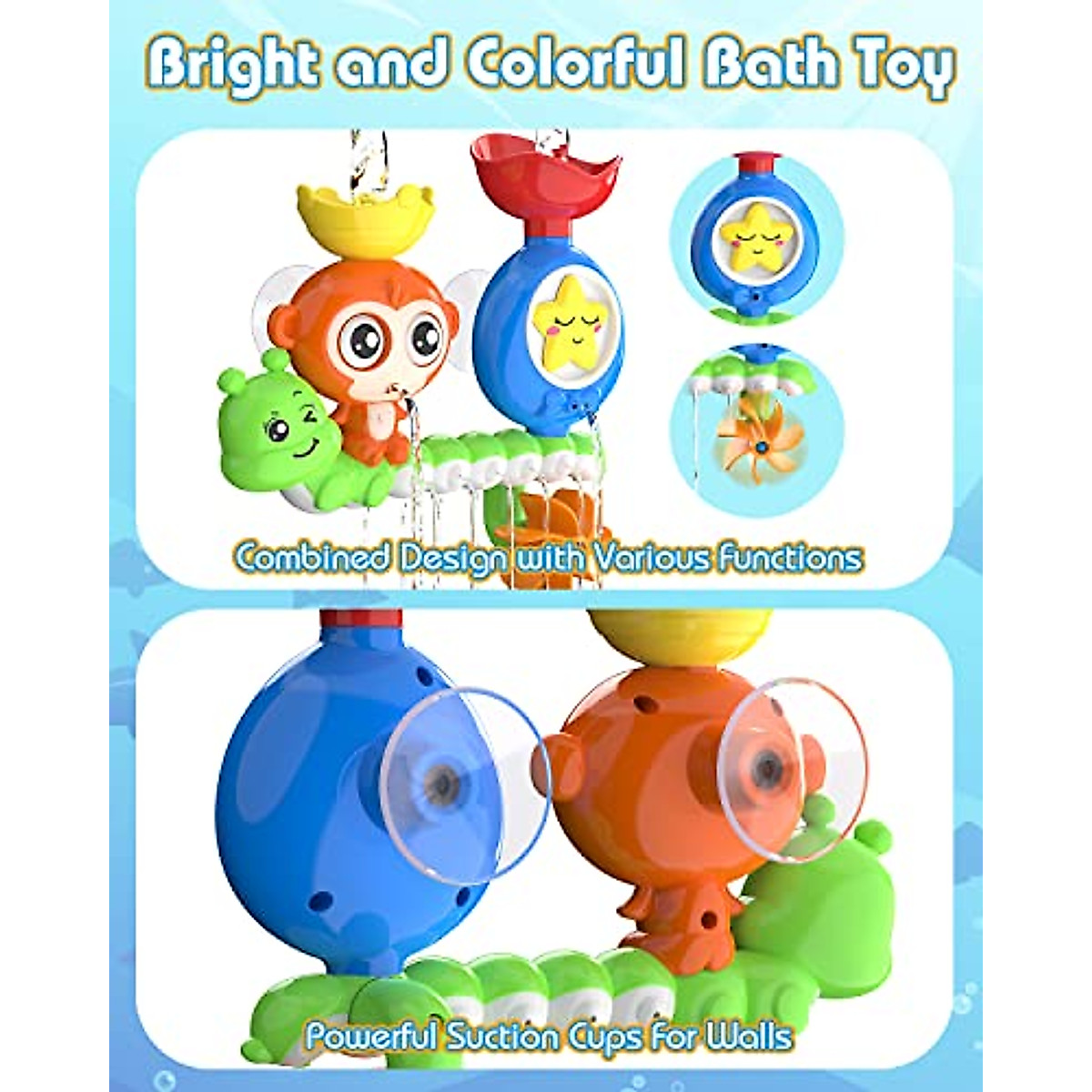 Bath Toys for Toddlers 1-3 Years Old, Preschool Bathtub Water Toys for Kids Ages 4-8, Durable Interactive Infant Toys for 6 to 12-18 Months, STEM Kit Birthday Gift for Baby Boys Girls