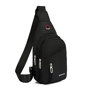 YERCHIC Small Sling Bag for Men Crossbody One Strap Casual Daypack Bag with Earphone Hole for Travel Outdoor Sports (Black)