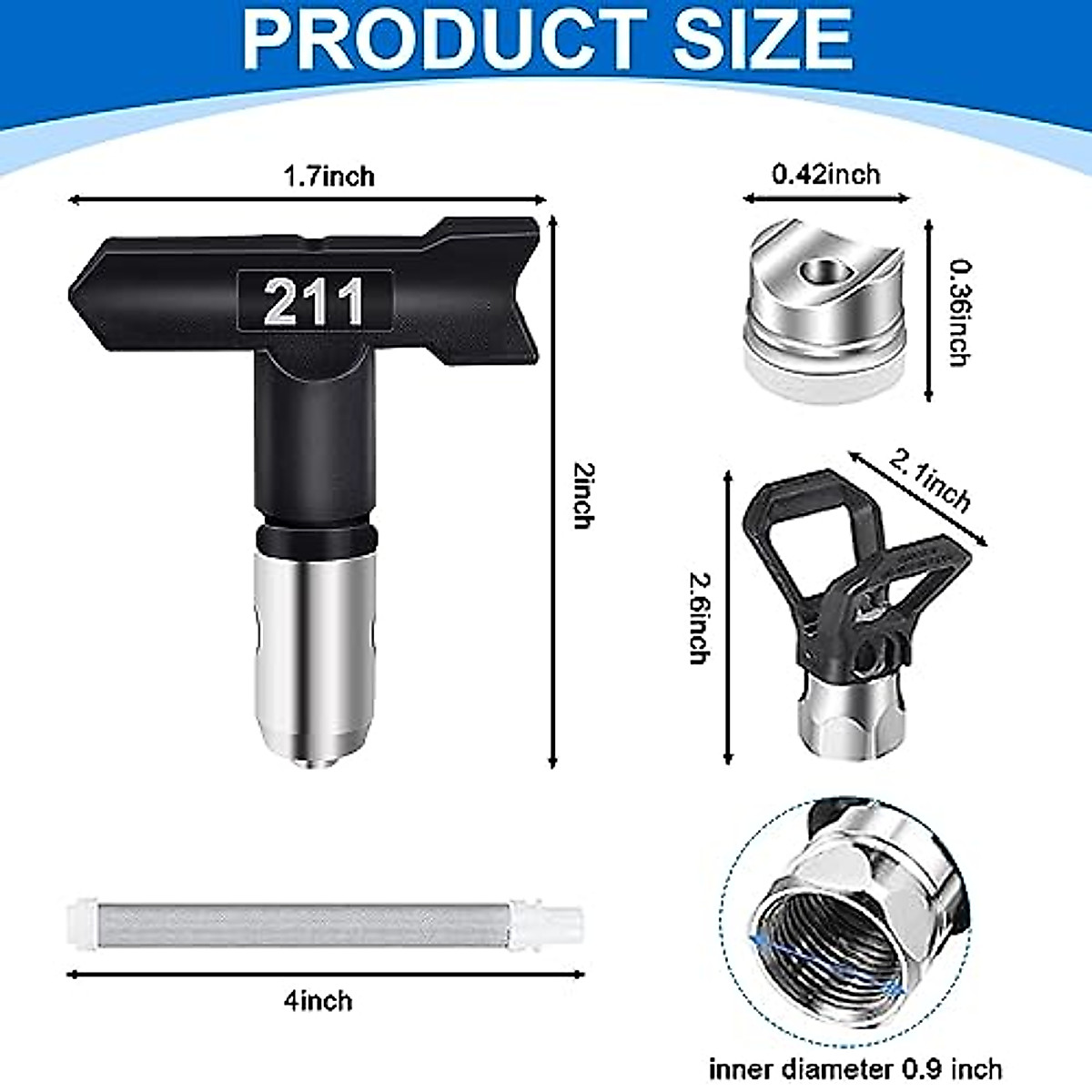 14 Piescs Spray Tips Reversible Airless Paint Sprayer Nozzle Tips with Airless Spray Gun Guard and Spray Gun Filter Replacement for Airless Spray Paint Machine 211.315.417.515.517.523