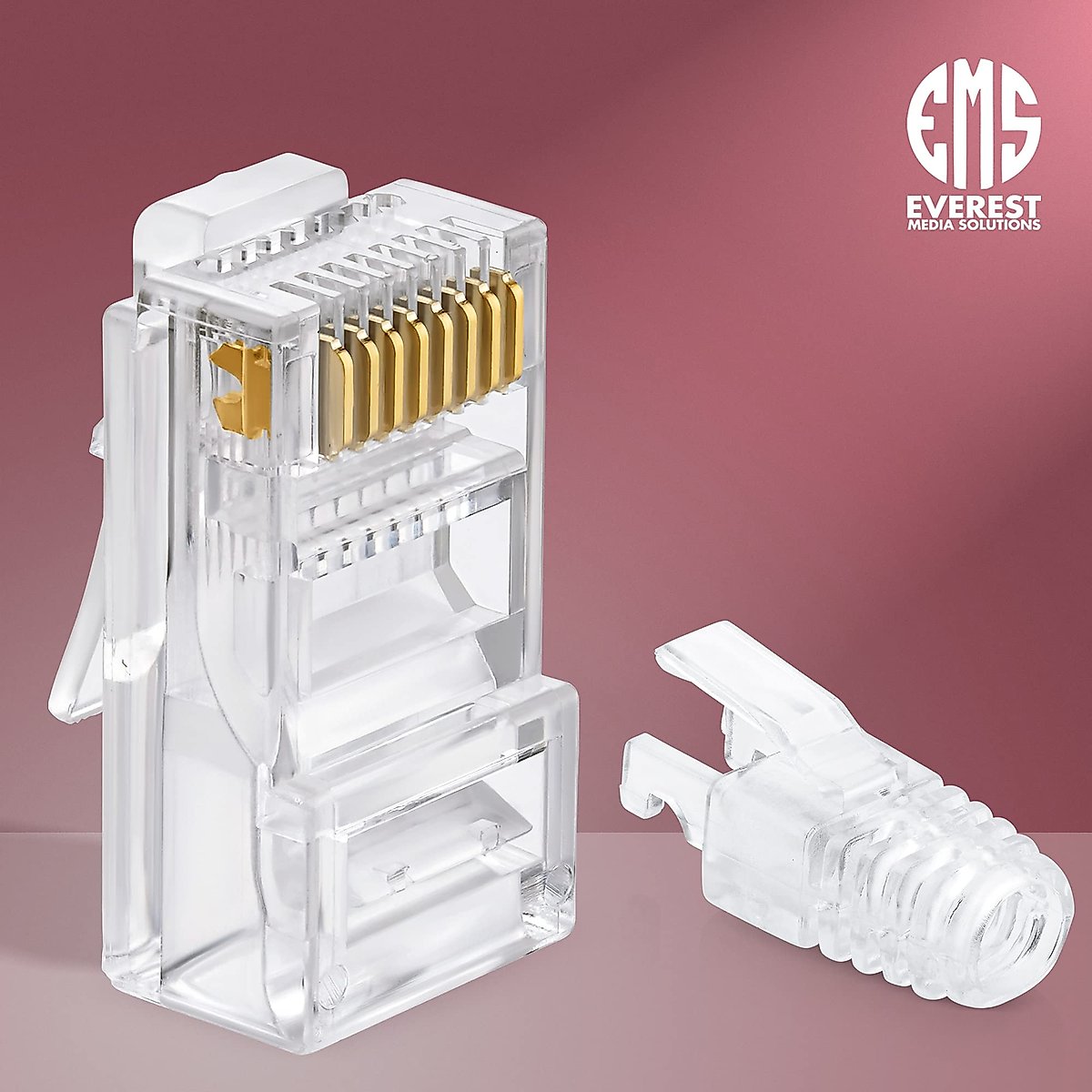 Everest Media Solutions RJ45 Cat6 Pass Through Connectors and Strain Relief Boots - Pack of 100/100 - EZ to Crimp Modular Plug for Solid or Stranded UTP Network Cable - Male Ethernet Connector End
