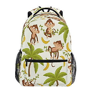 YPPAHHHH Monkey Palm Tree School Bag Backpack College Bookbag,Fruit Banana Laptop Backpacks Computer Bag Travel Hiking Camping Daypack for Women Girls Men Boys Students