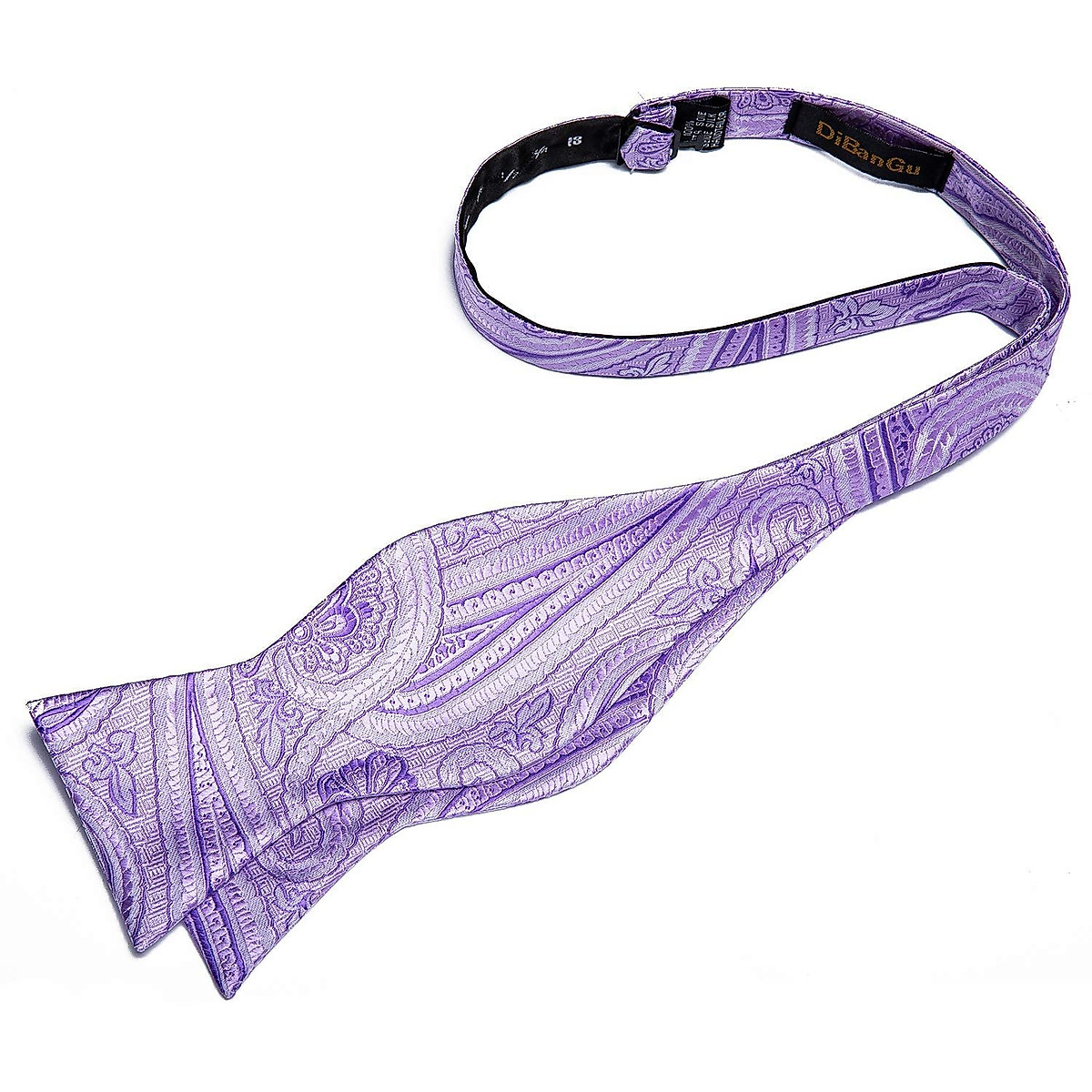 DiBanGu Lavender Purple Bow Tie for Men Woven Paisley Self Tied Bow Tie and Lapel Pin Set with Handkerchief Cufflinks
