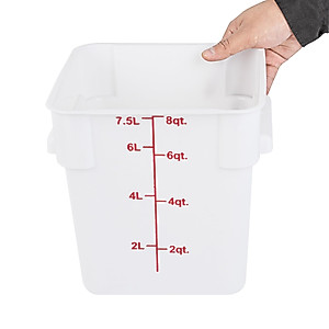 Restaurantware - Met Lux 8 Quart Food Storage Containers, 10 White Storage Containers - Lids Sold Separately, Red Volume Markers, Dishwashable Containers, Side Handles, For Storing Foods