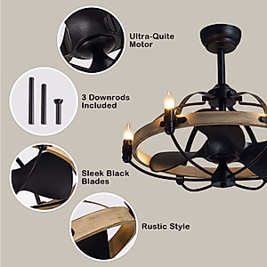 MOOONICHE 27'' Farmhouse Ceiling Fan with Light Remote Control, Vintage Cage Ceiling Fan with Lights, Rustic Chandelier Fan for Kitchen Dining Room Living Room