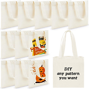 Amylove 12 Pcs Mini Tote Bag Blank Canvas Tote Bags Reusable Mini Canvas Bag Bulk DIY Blank Canvas Tote Sacks Goody for Kids (Natural Color,10 x 10 Inch)