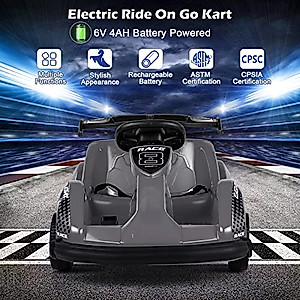 HONEY JOY Electric Go Kart, 6V Battery Powered Ride On Racing Car w/Remote Control, Safety Belt, Slow Start, Music, 4 Wheeler Electric Vehicle for Kids, Gift for Boys Girls (Black)