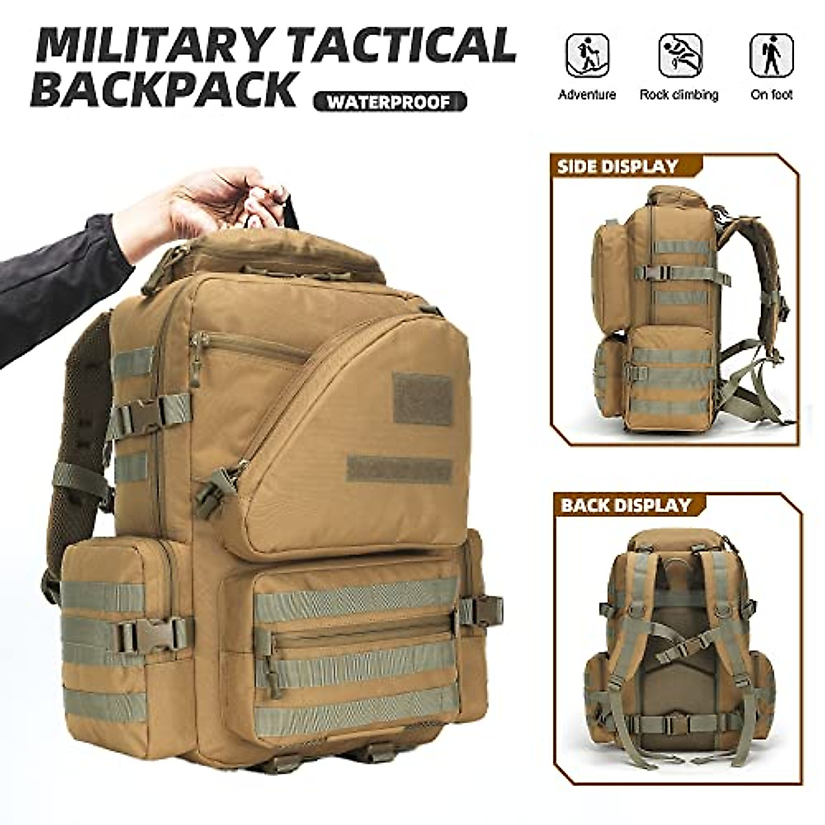 Lovelinks21 Hiking Trekking Rucksack Military Hiking Backpack 3 Day Molle Assault Pack Waterproof EDC Bag for Outdoor