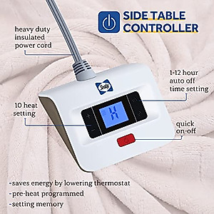 SEALY Electric Blanket Twin Size, Flannel Heated Blanket with 10 Heating Levels & 1-12 Hours Auto Shut Off, Fast Heating Warm Blanket, Machine Washable, Beige, 62 x 84 Inch
