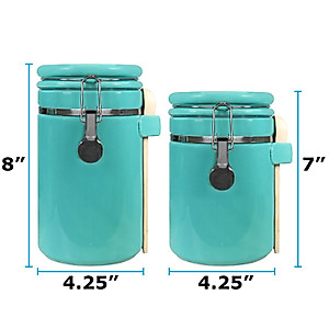 Blue Donuts 4-Piece Canister Sets for Kitchen Counter - Ceramic Airtight Food Storage Containers, Kitchen Canisters with 4 Wooden Spoons, Set of 4-45 Oz, 40 Oz, 33 Oz, 25 Oz, Turquoise