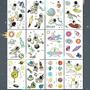 Ooopsiun Space Tattoos for Boys Glow in The Dark - 90 Luminous Styles, Space Birthday Party Decorations Favors for Kids Boys