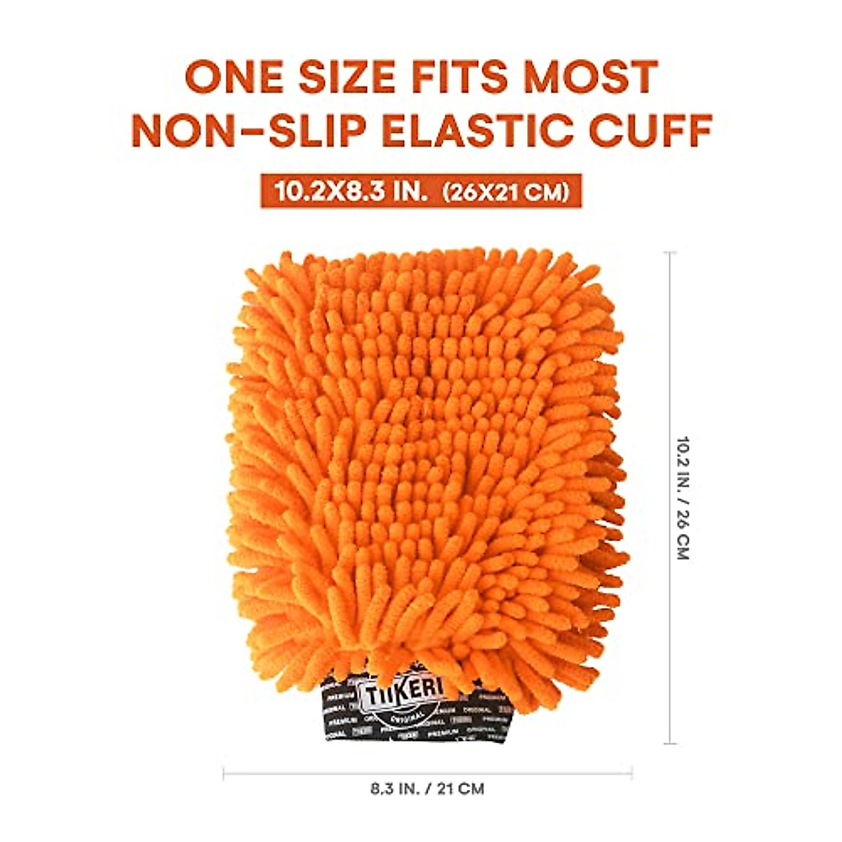 TIIKERI Premium Car Wash Mitt 2PKS 10.2x8.3” Super Car Wash kit Exterior Care Products Microfiber Chenille Wash Mitt Scratch Free (Orange)