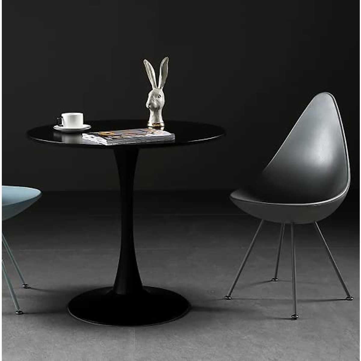 Forsho Tulip Table 32" Round Dining Table Set for 4, Mid Century Modern Circle Dining Table with Pedestal Base (Black)