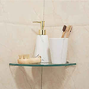 Kingrol 3 Pack Glass Bathroom Shower Shelves, Extra Thick Wall Mounted Shelves, Clear Floating Corner Shelves for Kitchen, Bathroom, Living Room, Office