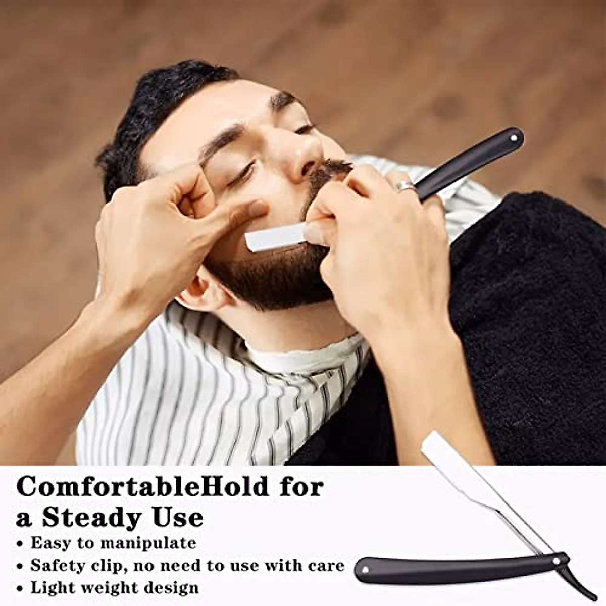Straight Edge Razor with 100 Single Derby Straight Razor Professional Straight Blade Razor Men's Straight Shaving Razors (Black - Plastic Handle)