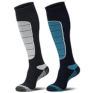 Hylaea Snow Ski Snowboarding Socks for Men & Women, Cold Weather Winter Warm Socks Thermal Knee-high, Merino Wool Hunting Outdoor Sports OTC Gray Blue Large
