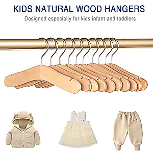 10pcs Children's Wooden Hangers Natural Wooden Kids Hanger Coat Clothes Toddler Hangers for Baby Clothes Closet，Pet Hangers（9.4 inches）