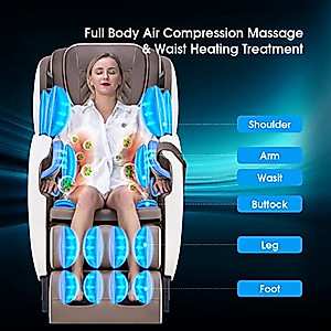 Cyberix MF600 2023 Massage Chair, Zero Gravity Massage Recliner,Full Body Airbag Massage,Waist Heat,Bluetooth Speaker (Beige)