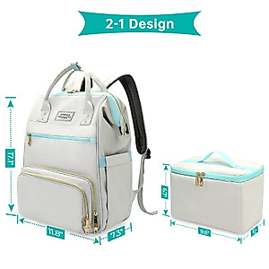 Lunch Backpack for Women, 15.6 Inch Laptop Backpack with USB Port, Stylish School Backpack Teacher Nurse Work Bag with Insulated Cooler Lunch Box for Women Men/Girls/ Business/Travel,Grey Blue