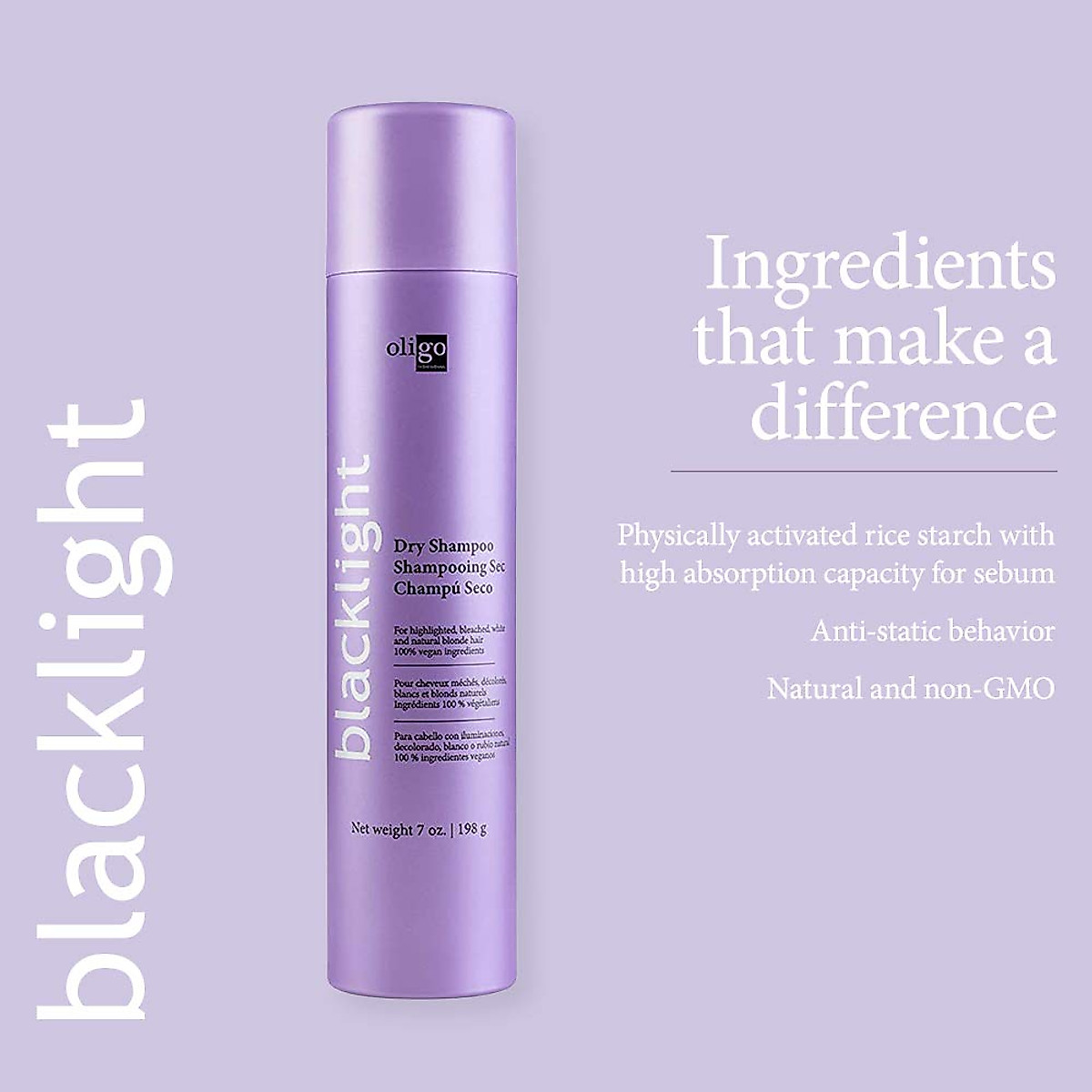 Oligo Professionnel - Blacklight Dry Shampoo for all hair types - Vegan - Weightless volume - Leaves hair feeling clean - Neutralizes odor - Residue free - 7oz