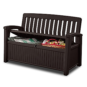 Keter Patio Bench 227 Litre Espresso Brown Seat Chest, 63.5x132.69999999999999x89.5 cm
