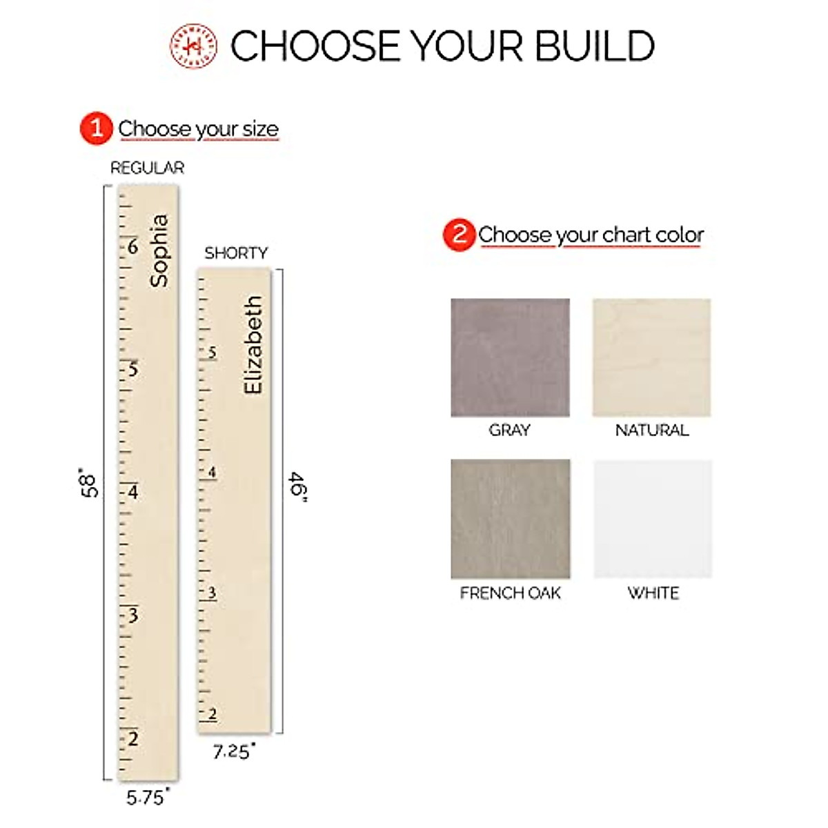Headwaters Studio Wooden Growth Chart - Personalized Height Ruler for Wall Kids, Growth Chart for Wall, Wall Ruler for Kids Height, Height Chart for Kids, Kids Height Wall Chart - Short & Regular Size