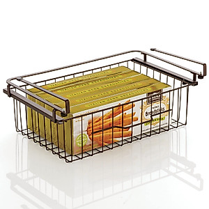 mDesign Large Metal Wire Hanging Pullout Drawer Basket - Sliding Under Shelf Storage Organizer - Attaches to Shelving - Easy Install - 4 Pack - Bronze