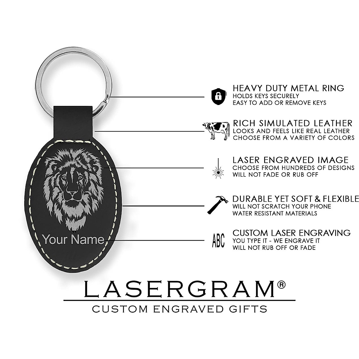 LaserGram Oval Keychain, Motorcycle, Personalized Engraving Included (Black with Silver)