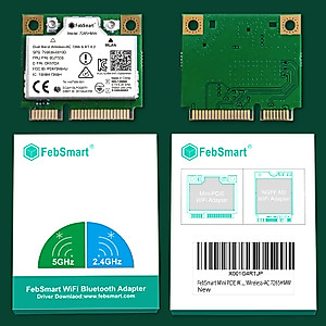 FebSmart Mini PCIE WiFi Adapter with WiFi Stereo Adapter, Wireless-AC 1200Mbps (2.4GHz 300Mbps or 5G 867Mbps), for Windows 7, 8.1, 10, 11(32/64bit) & Linux 4.2+, Wireless-AC 7265HMW