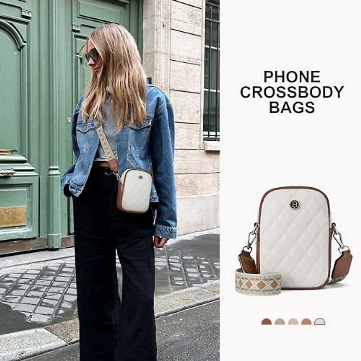 BOSTANTEN Small Quilted Crossbody Purses for Women Vegan Leather Cell Phone Bag with Adjustable Wide Strap