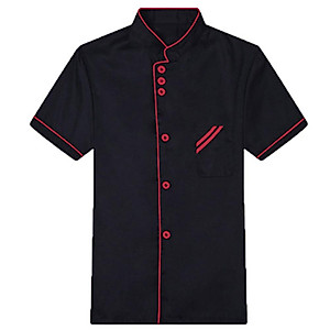Unisex Chef Coat Jacket Short Sleeve Long Sleeve Men Women Kitchen Service Uniform Workwear Short Sleeve-Black M