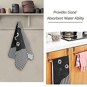 Black Cat Hand Towels Set of 2 Vertical Stripe Absorbent Soft Dry Towel Dish Towels for Bathroom Laundry Room Spa Decor
