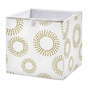Abstract Gold Circle Collapsible Fabric Storage Cubes Bins with Handles Square Closet Organizer Waterproof Lining for Nursery Drawer Shelves Cabinet 11.02x11.02x11.02 Inches