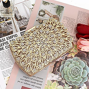 Women Evening Clutch Purses Flower Crystal Rhinestone Evening Handbag for Party Wedding,Gold