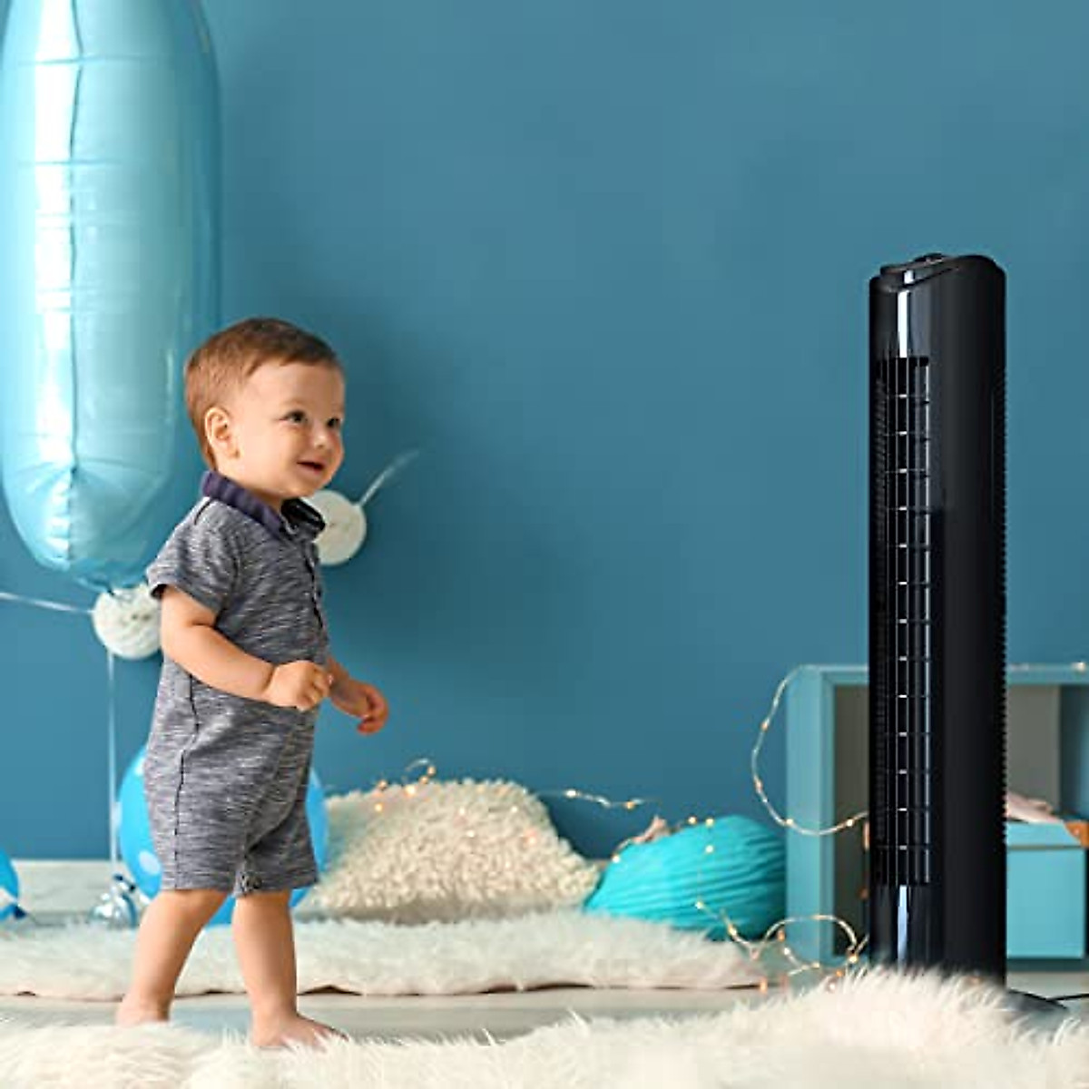 Comfort Zone 29" Powerful 3-Speed Oscillating Slim Tower Fan with Performance Blades and Sturdy Base, Ideal for Home, Bedroom, Dorm & Office, CZTF290BK