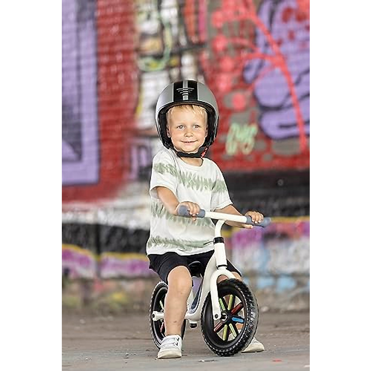Chillafish Charlie Glow Lightweight Toddler Balance Bike Trainer with Light-Up Wheels for Children 18-48 Months, Learn to Ride with 10-Inch No-Puncture Tires, Adjustable Seat and Carry Handle, Beige