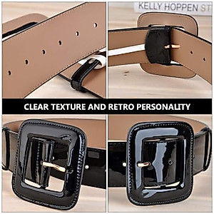 GALPADA Genuine Leather Belt Retro Wide Patent Leather Belt Square Buckle Grommet Cinch Corset Waistband Wide High Waist Belt for Women Jeans Dress Black