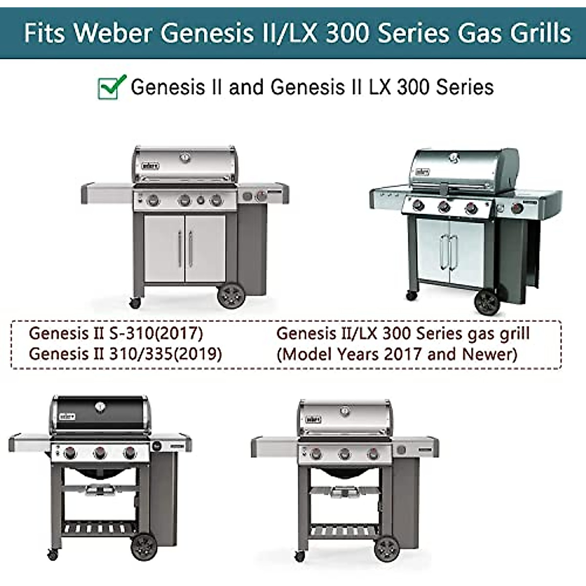 Moriintl 66032/66795 Grill Parts for Weber Genesis II E-310, II GS4, II S-310, II E-330, II E-335, II S-335, II LX S/E-340 Series Flavorizer Bars for Weber Genesis (Porcelain, 66032-Black-5pcs)