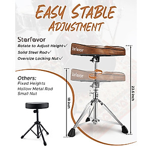 Starfavor Drum Throne Height Adjustable Padded Seat Drum Stool, with Double Braced Anti-Slip Feet Swivel Drum Chair, Butt Shape, Brown, ST-550BR