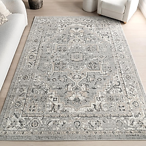 nuLOOM Gena Distressed Vintage Persian Area Rug - 9x12 Area Rug Traditional Light Grey/Ivory Rugs for Living Room Bedroom Rug Dining Room