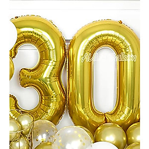 AULE 40 Inch Jumbo Gold Foil Mylar Number Balloons for Men Women 30th Birthday Party Decorations 30 Years Old Anniversary Party Supplies
