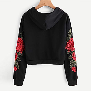 F_Gotal Women Hoodie Long Sleeve Pullover Teen Girls Cute Crop Tops Solid Sweatshirts Casual Hollow Jumper Blouse Shirts