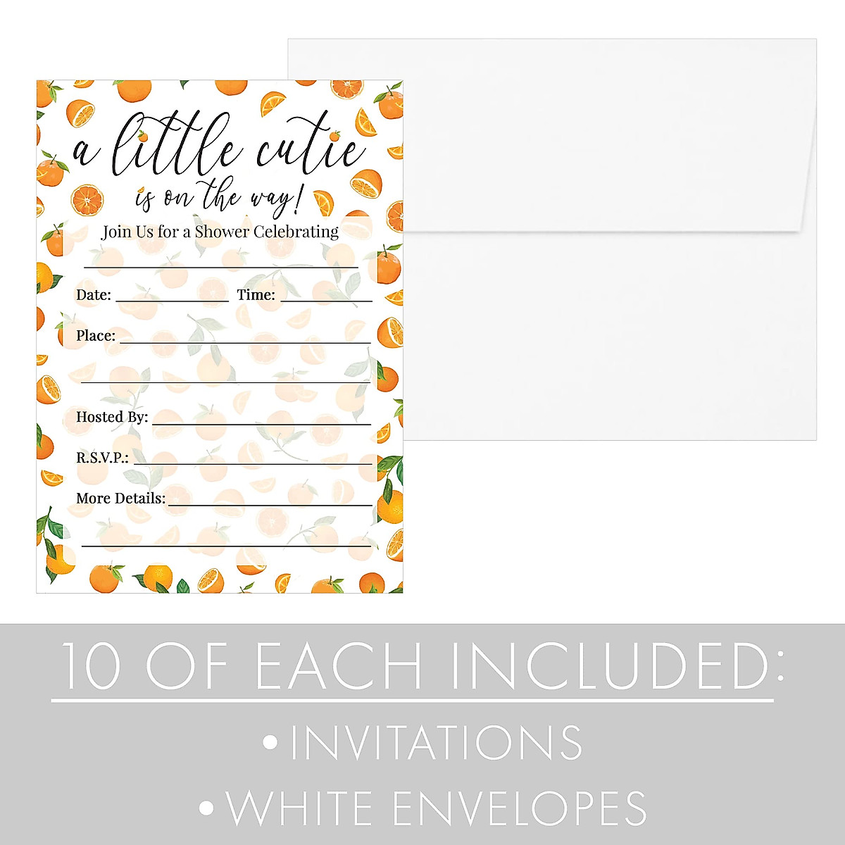DISTINCTIVS Little Cutie Baby Shower Party Invitations - 10 Cards with Envelopes