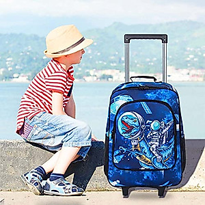 KLFVB Kids Luggage for Boys, Cute Dinosaur Rolling Wheels Suitcase for Toddler, Children Travel Carry on Suitcase