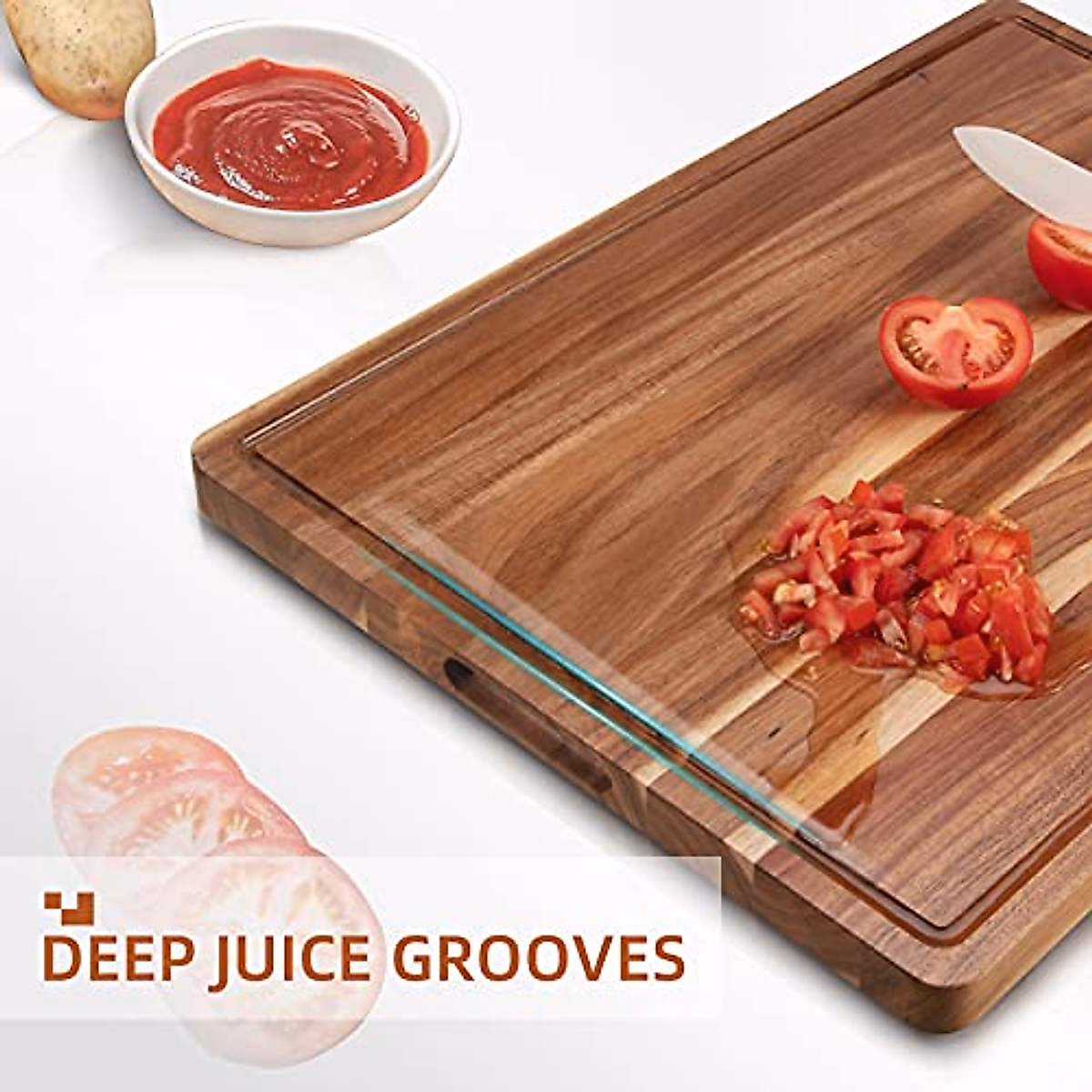 Wooden Cutting Boards for Kitchen, 24" x 18" Large Cutting Board with Juice Groove and Side Handle, Chopping Board, Butcher Block, Large Charcuterie Board