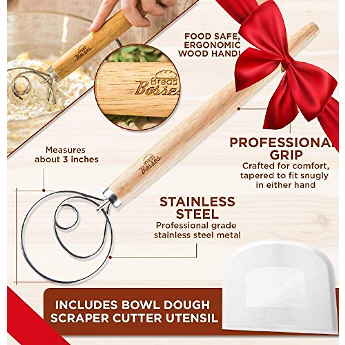 Danish Dough Whisk Bread Mixer - Hook Dutch Pizza Dough Making Bread Mixer Whisk Hooks Accessories Wisks - Great As A Gift