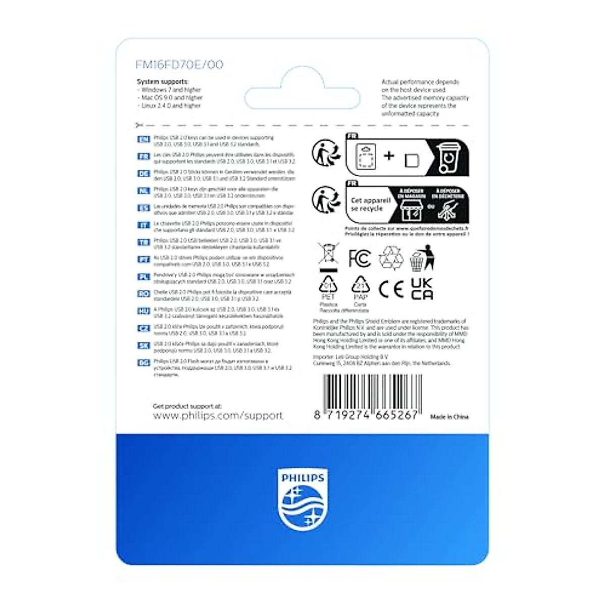 PHILIPS 16GB Flash Drive, Snow Edition USB 2.0 - White/Blue - 3-Pack