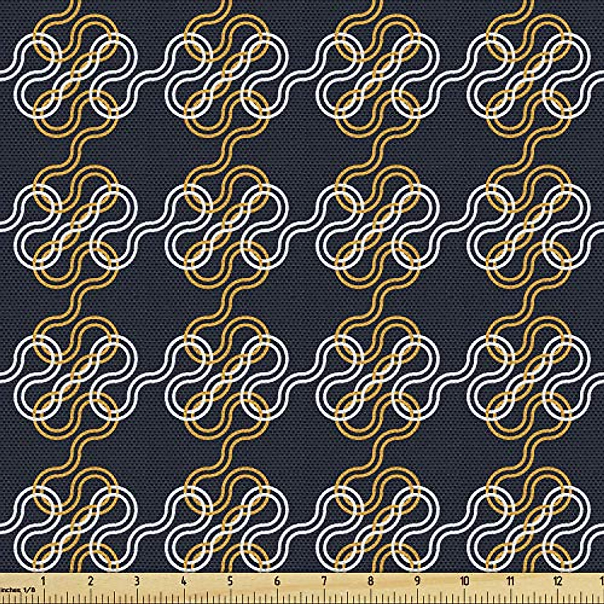 Ambesonne Abstract Fabric by The Yard, Pattern with Interlacing Lines Knots Modern Twisted Tangled Design, Decorative Fabric for Upholstery and Home Accents, 1 Yard, Dark Blue Marigold White